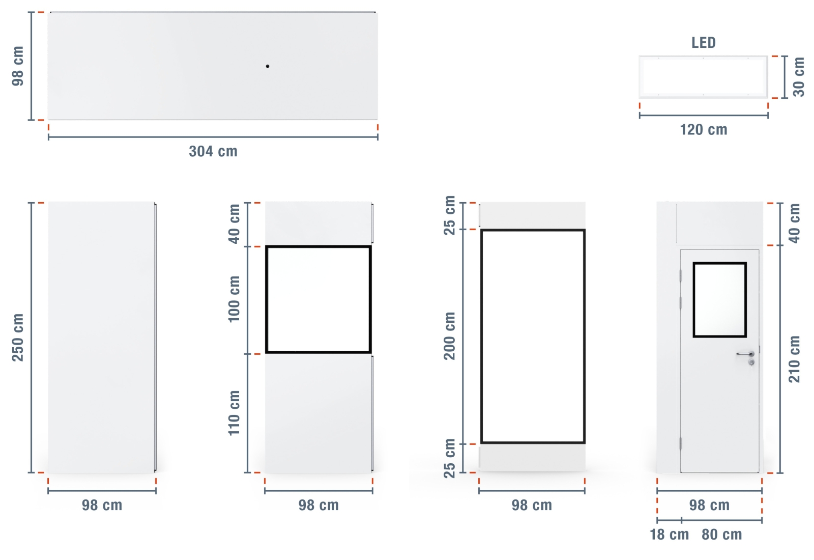 Halová kancelář PREFAB-12, 4x okno, 1x dveře (9x stěnový panel, 4x ...